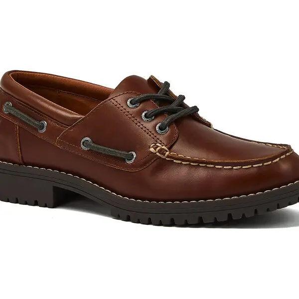 LANDS' END Seaport Leather Lace-up Boat Shoes With Lug Sole - Rustic Brown