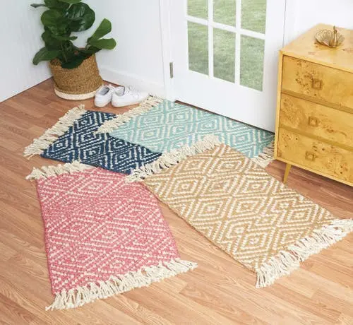 Carol & Frank Fringed Diamond Hibiscus Jute Rug
