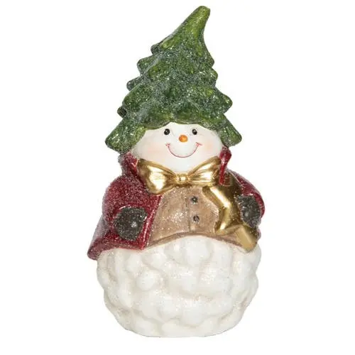 TRANSPAC Ceramic Christmas Tree Snowman Figurine