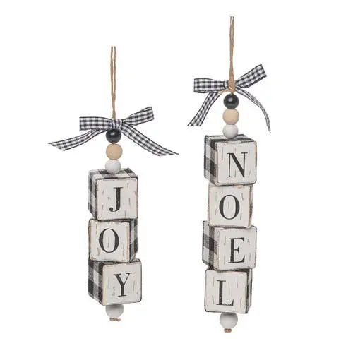 TRANSPAC Christmas Word Block Ornament Set Of 2 - Multicolored