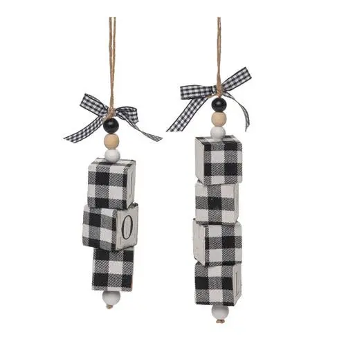 TRANSPAC Christmas Word Block Ornament Set Of 2