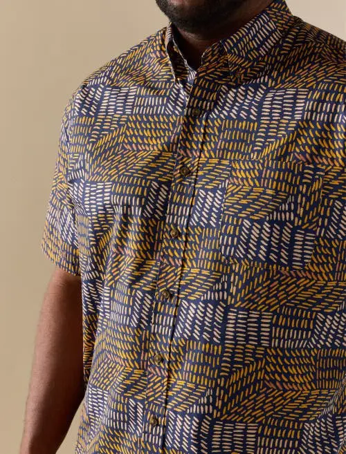 HARBOR BAY BY DXL Big & Tall Easy-care Geometric Print Sport Shirt V3