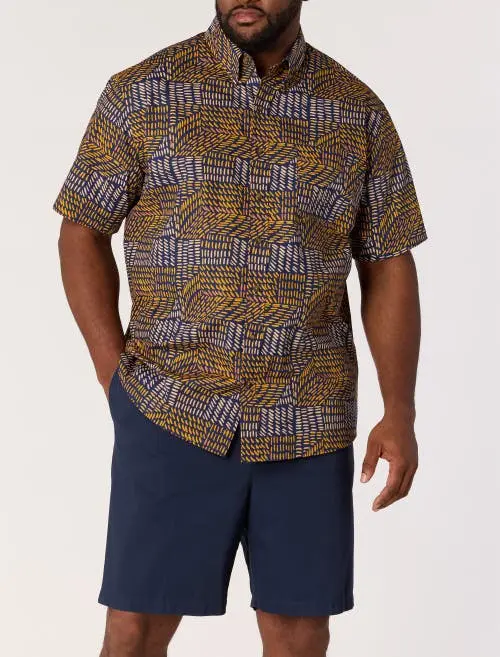 HARBOR BAY BY DXL Big & Tall Easy-care Geometric Print Sport Shirt V3