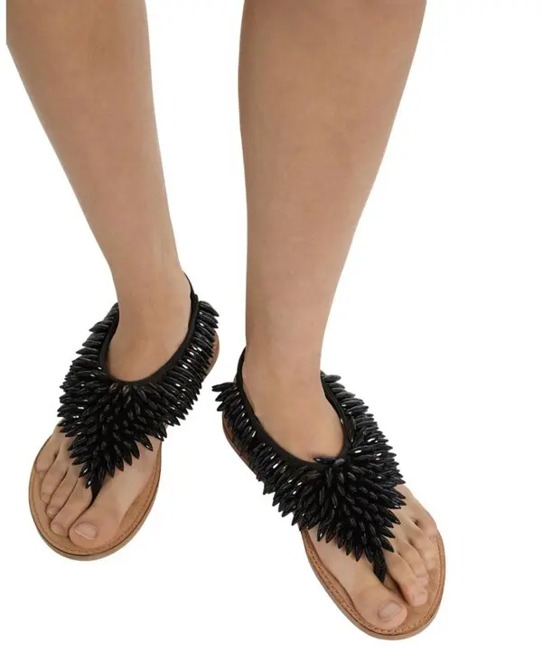 Balmain Flat Sandals In Suede And Beads