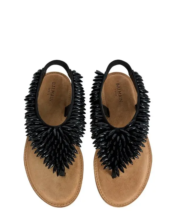 Balmain Flat Sandals In Suede And Beads