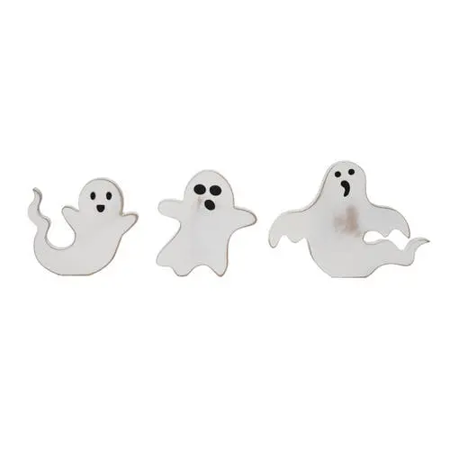 TRANSPAC Shaped Ghost Block Decor Set Of 3 Halloween Wood Signs - White