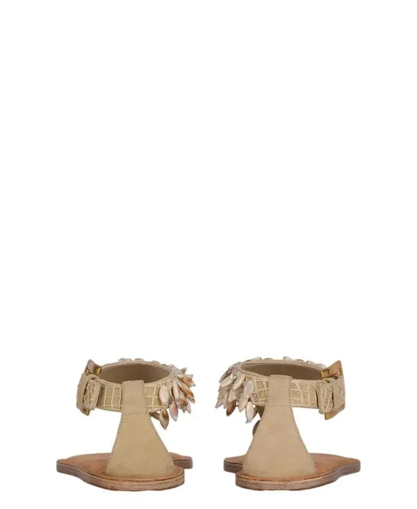 Balmain Flat Sandals In Suede, Cotton And Beads