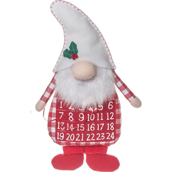 TRANSPAC Christmas Gingham Gnome Countdown Calendar