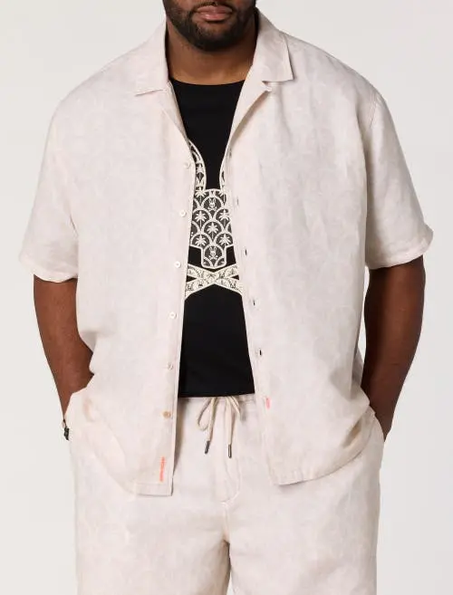 Psycho Bunny Big & Tall Brad Print Linen-blend Sport Shirt - Tan