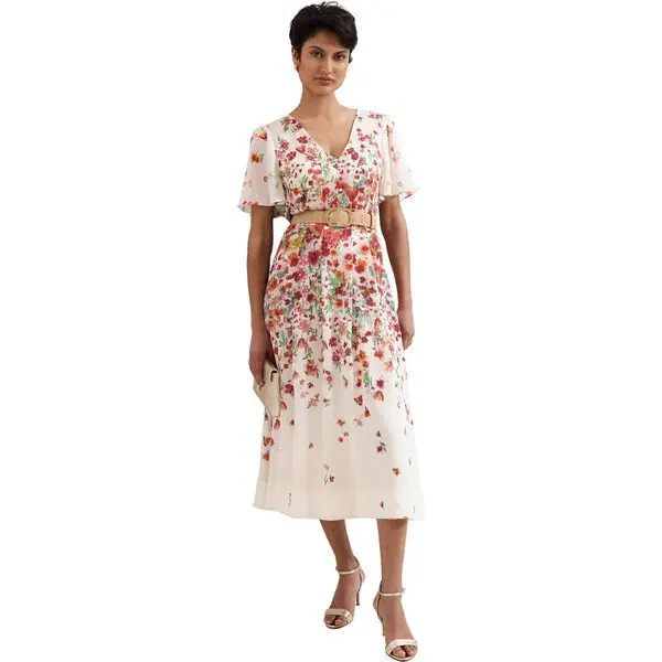 PHASE EIGHT Petite Lovette Floral Print Midi Dress - Cream