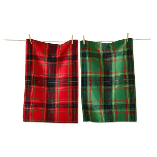 TAG Holiday Plaid Dishtowel Set Of 2 Multi Cotton Christmas - Red