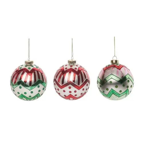 TRANSPAC Christmas Merry Round Ornament Set Of 3 - Multicolored