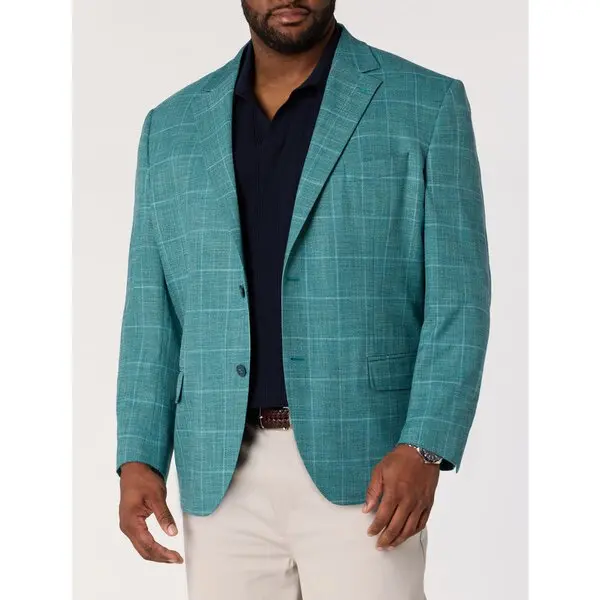 OAK HILL BY DXL Big & Tall Textured Windowpane Sport Coat - Teal