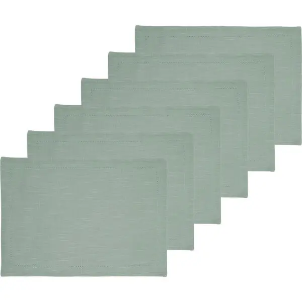 C&F HOME Sea Glass Hemstitch Set Of 6 Placemats 14" X 20 - Blue