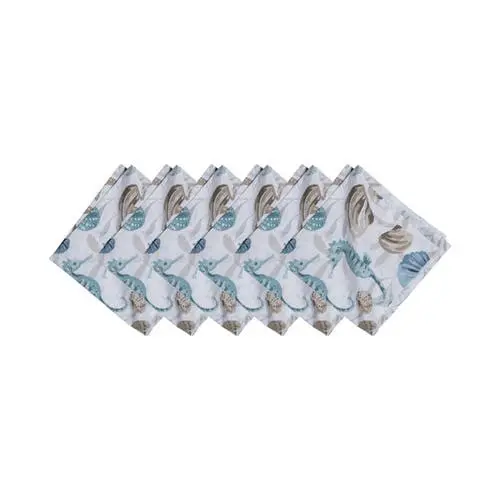 C&F HOME Coastal Shells Set Of 6 Cloth Napkins - Beige