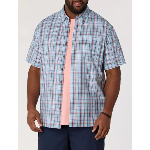 HARBOR BAY BY DXL Big & Tall Easy-care Medium Plaid Sport Shirt V8 - Blue Multi