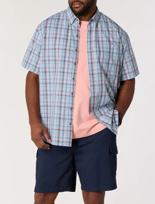HARBOR BAY BY DXL Big & Tall Easy-care Medium Plaid Sport Shirt V8