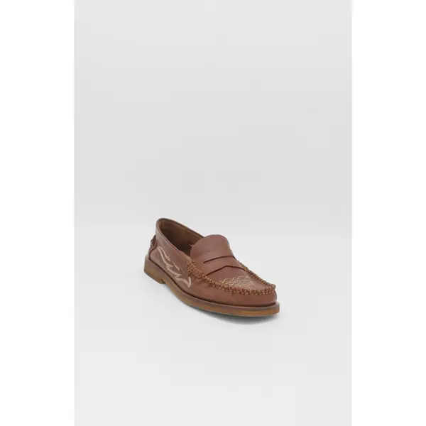STIVALI NEW YORK Baldanza Leather Western Embroidery Penny Loafers - Brown