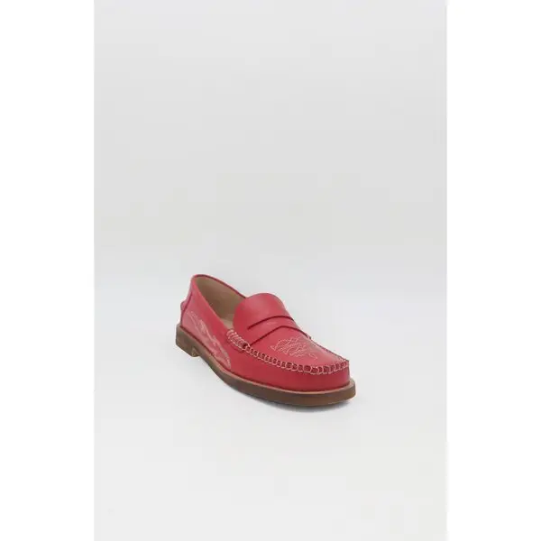 STIVALI NEW YORK Baldanza Leather Western Embroidery Penny Loafers - Red
