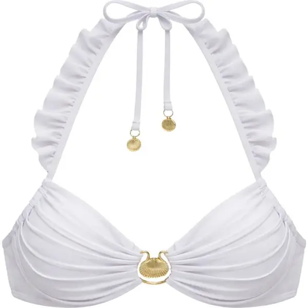 IVY SWIMWEAR Rosetta Bikini Top With Ruffle Straps And Lace Trim - Ivory