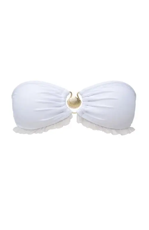 IVY SWIMWEAR Pura Bikini Top With Ruffle Trim And Gold Seashell Hardware - White