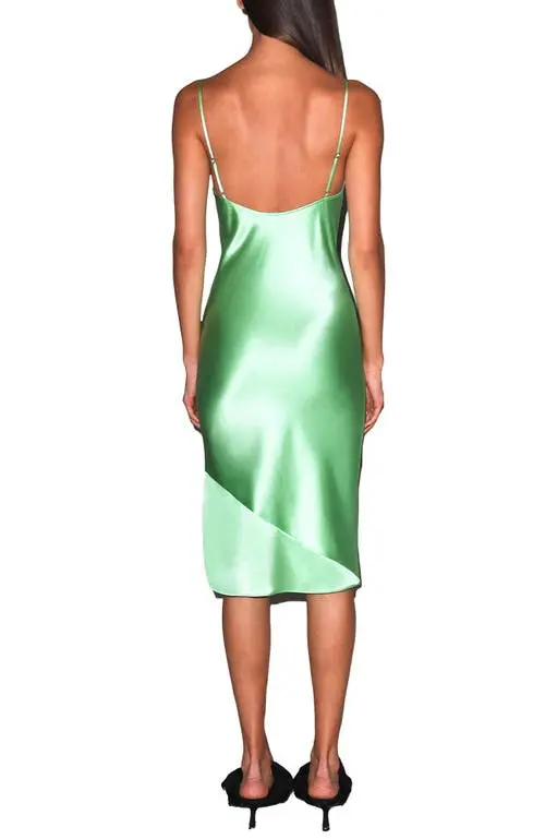 FLEUR DU MAL V-neck Midi Slip Dress With Side Slit - Pastel Lime