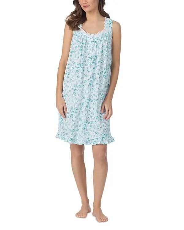 Eileen West Sleeveless Knit Chemise Nightdress Exclusive - Aqua Multi