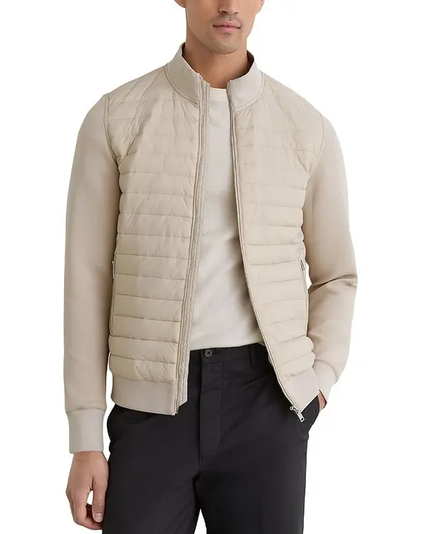 REISS Quilted Panel Bomber Jacket - Light Stone