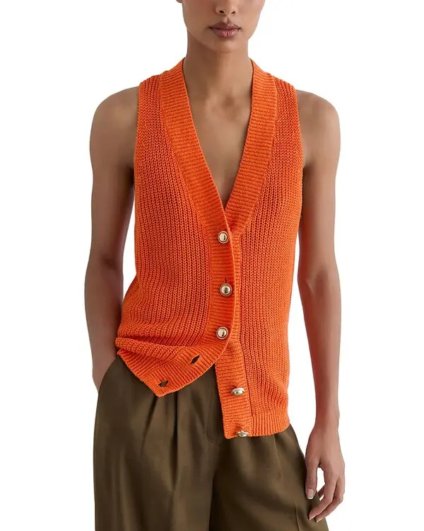 REISS Robin Linen V Neck Sweater Vest