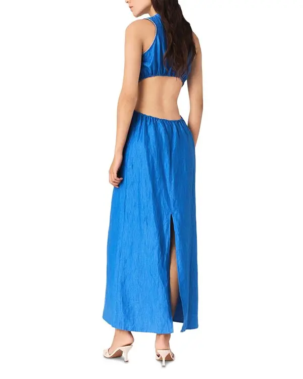 Maje Backless Linen Blend Midi Dress