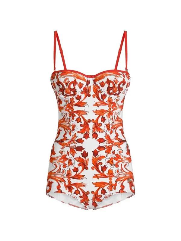 Dolce & Gabbana Maiolica Print Swimsuit - Orange
