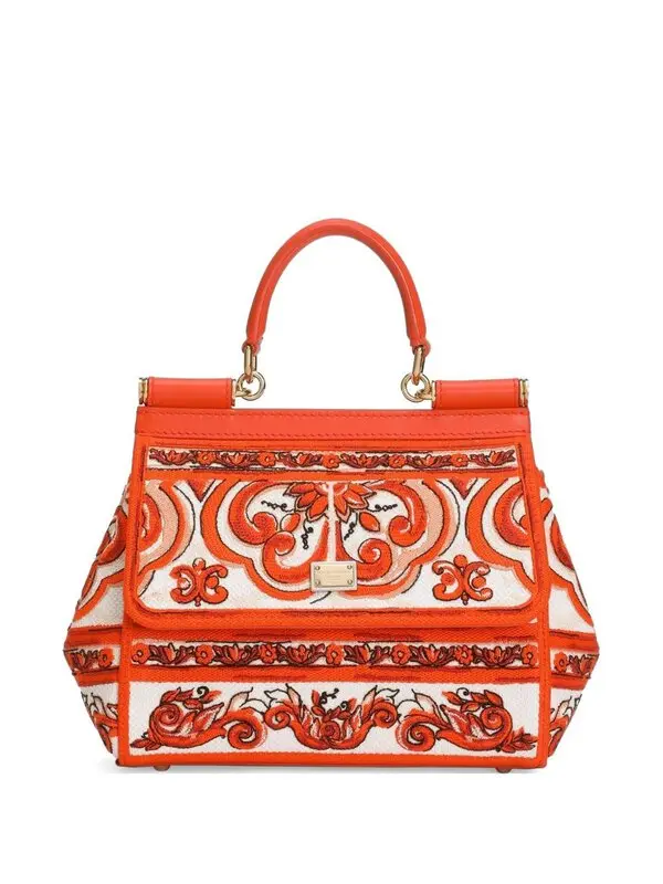 Dolce & Gabbana Sicily Maiolica Print Handbag - Orange