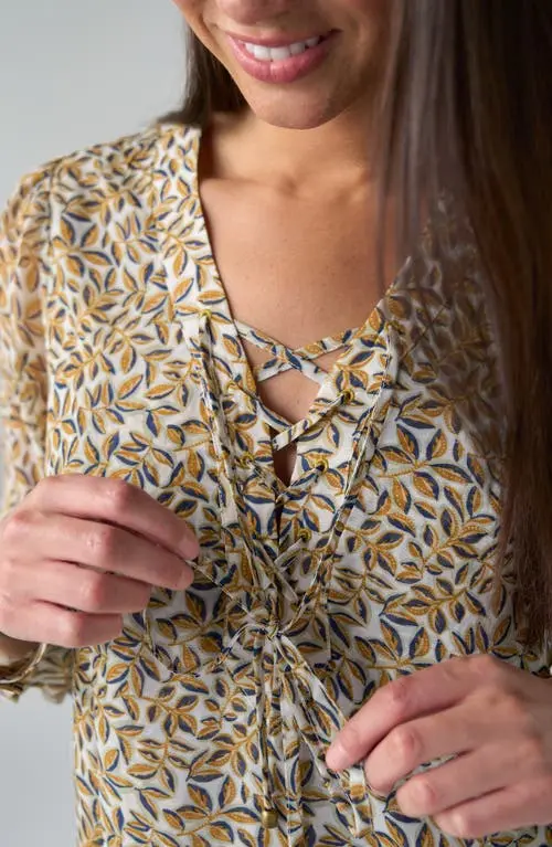 LIVERPOOL Printed Lace-up V-neck Top