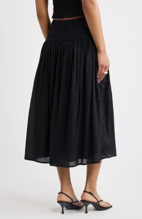 OPEN EDIT Smocked Waist Midi Skirt - Black
