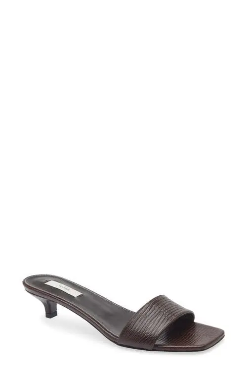 TOTEME Slim Kitten Heel Lizard Embossed Slide Sandal - Brown