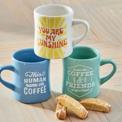 TAG This Human Runs On Coffee Diner Mug Periwinkle Stoneware Everyday