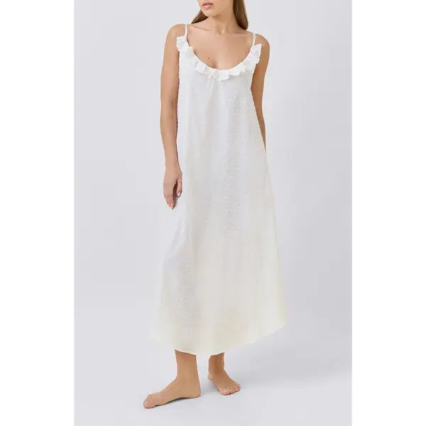 PAPINELLE Swiss Dot Frill Cotton Maxi Nightgown - Ecru