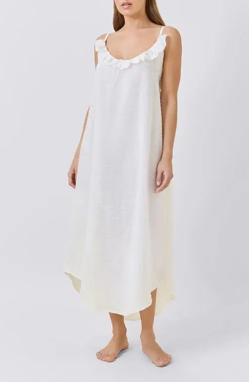 PAPINELLE Swiss Dot Frill Cotton Maxi Nightgown