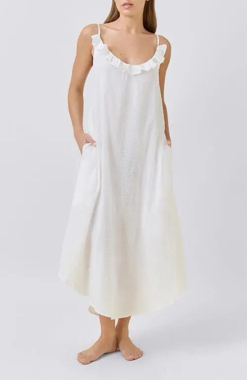 PAPINELLE Swiss Dot Frill Cotton Maxi Nightgown
