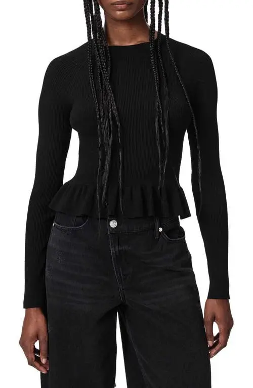 ALLSAINTS Jas Rib Knit Peplum Sweater - Black