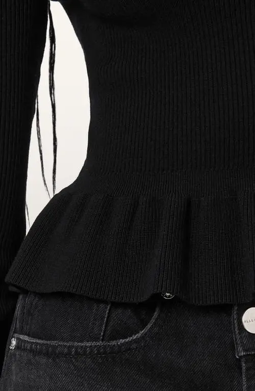 ALLSAINTS Jas Rib Knit Peplum Sweater - Black