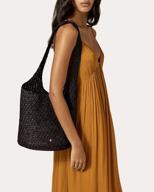 Helen Kaminski Lani Crocheted Raffia Drawstring Sac Bag - Black