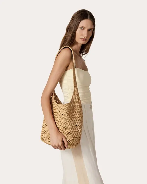 Helen Kaminski Lani Crocheted Raffia Drawstring Sac Bag