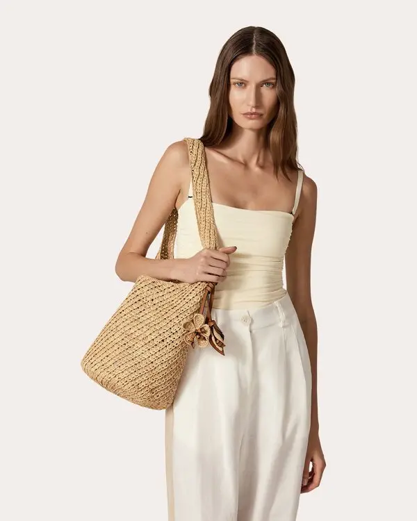 Helen Kaminski Lani Crocheted Raffia Drawstring Sac Bag