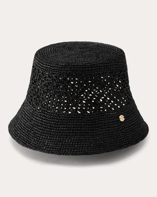 Helen Kaminski Hana Crocheted Raffia Bucket Hat - Black