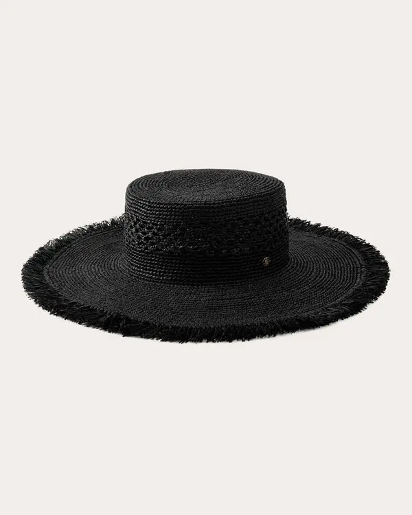 Helen Kaminski Ivy Crocheted Raffia Boater Hat - Black