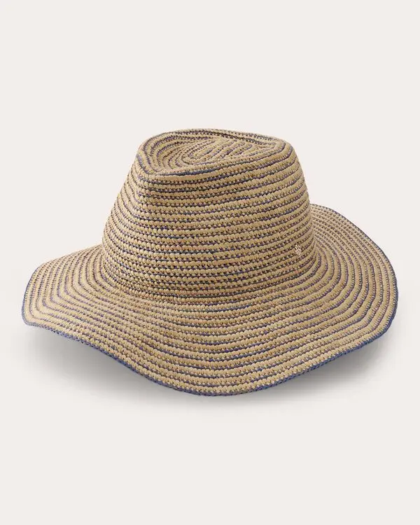 Helen Kaminski Steevie Stripe Crocheted Raffia Fedora - Blue