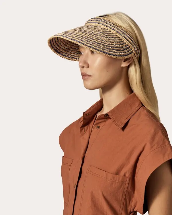 Helen Kaminski Sunlee Stripe Crocheted Raffia Visor