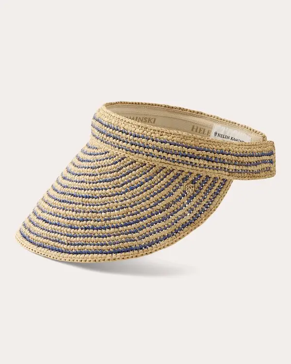 Helen Kaminski Sunlee Stripe Crocheted Raffia Visor