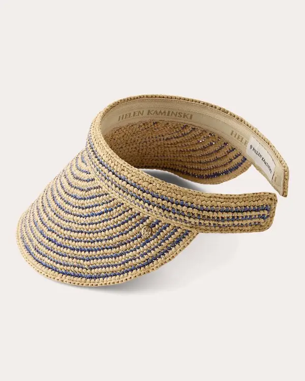 Helen Kaminski Sunlee Stripe Crocheted Raffia Visor